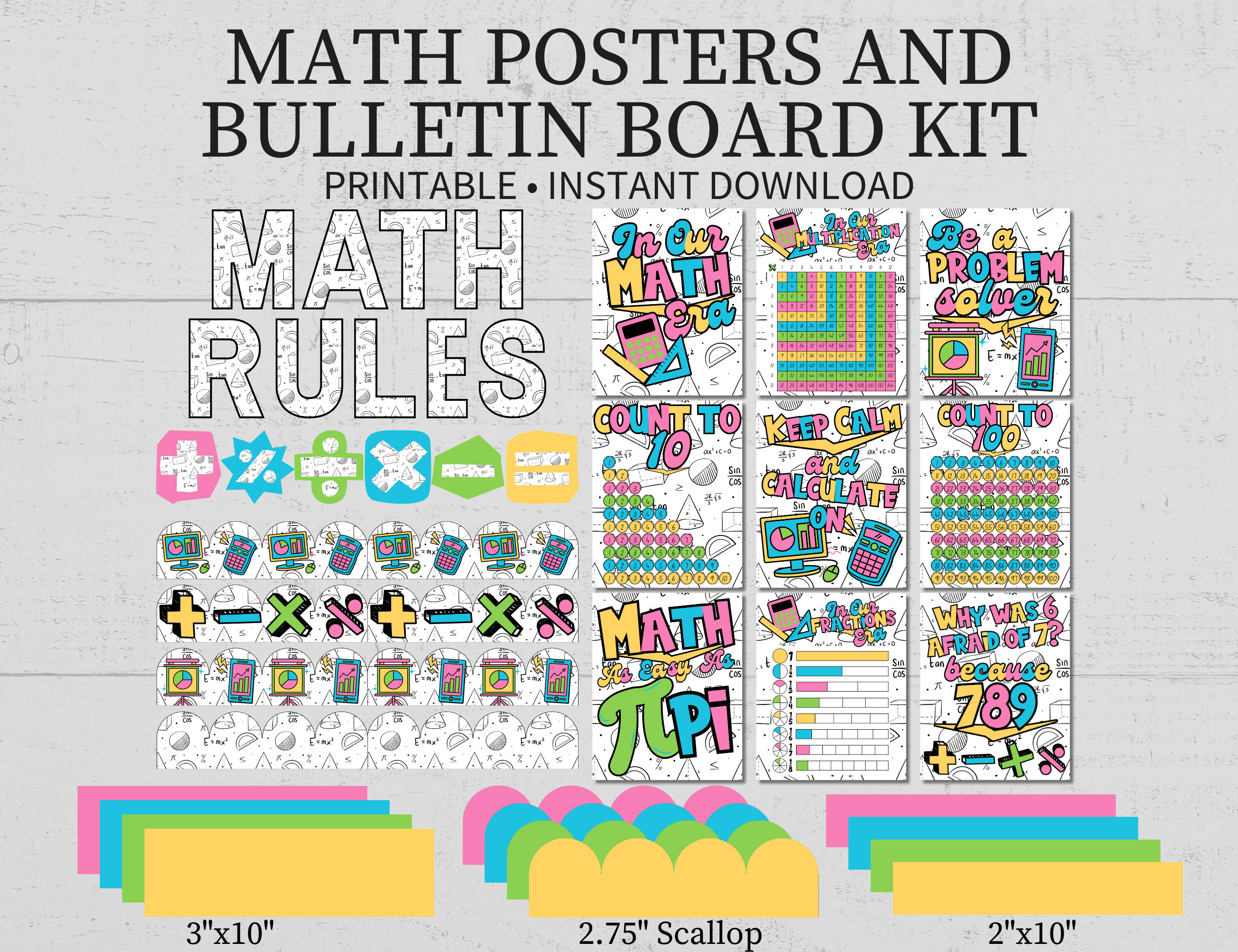 Math Classroom Bulletin Board Border Kit, Printable Retro Math ...