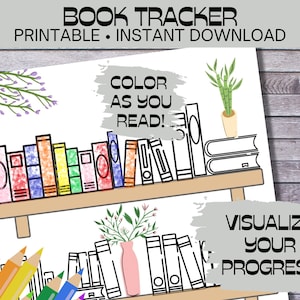 Printable Book Tracker, Coloring Book Shelf Goal Tracker, US Letter und ...
