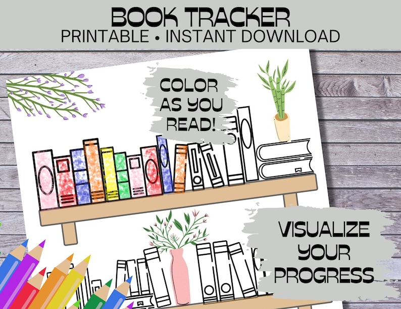 Printable Book Tracker, Coloring Book Shelf Goal Tracker, US Letter und ...
