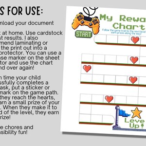 Gamer Reward Chart for Kids, Printable Responsibility and Routine Chart ...