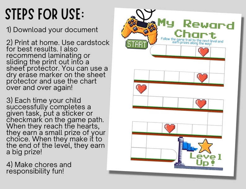 Gamer Reward Chart for Kids, Printable Responsibility and Routine Chart ...