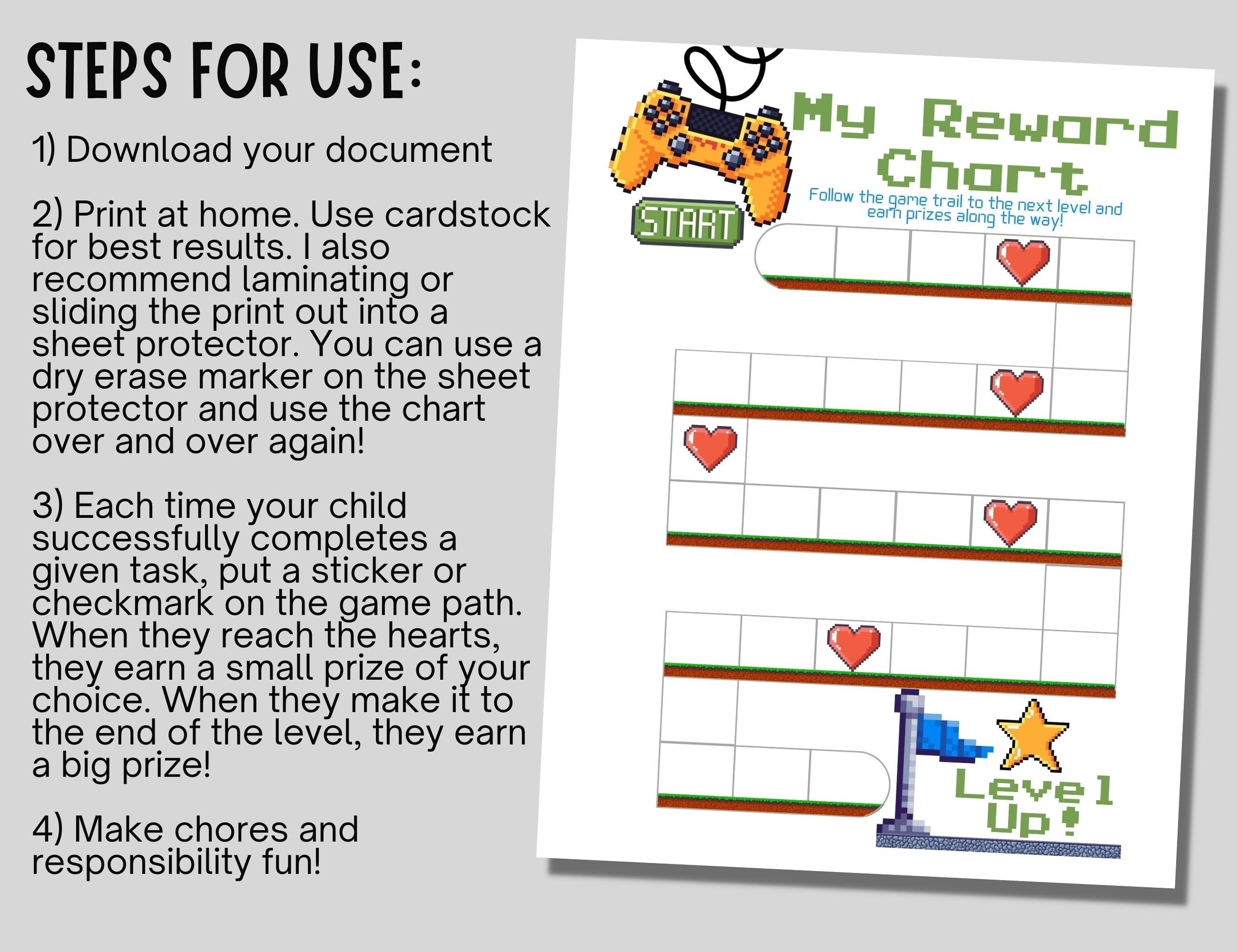 Gamer Reward Chart for Kids, Printable Responsibility and Routine Chart ...
