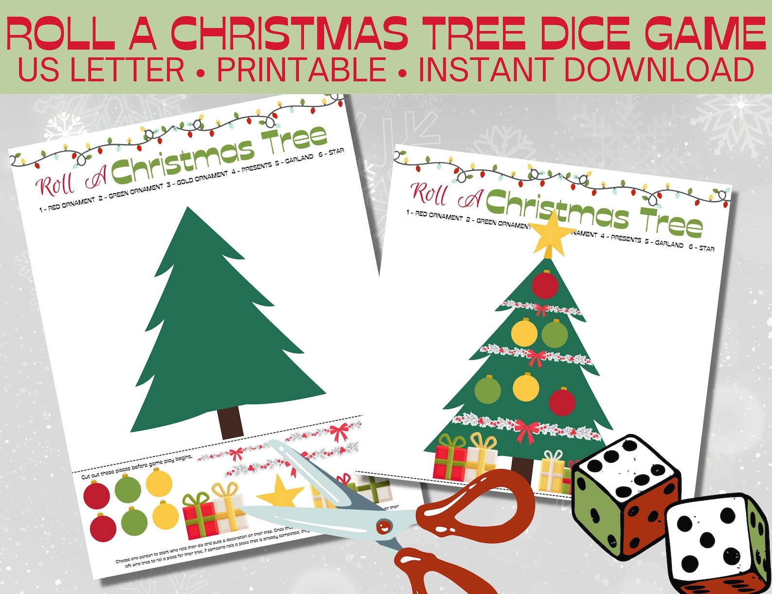 Printable Christmas Dice Game Roll A Christmas Tree Holiday - Etsy