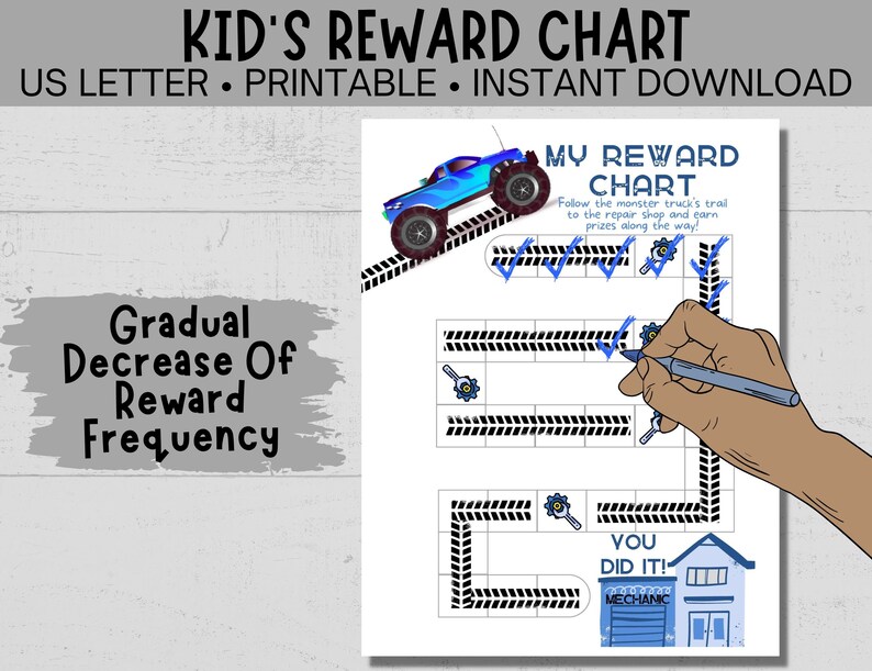 Monster Truck Reward Chart for Kids, Printable Responsibility and ...