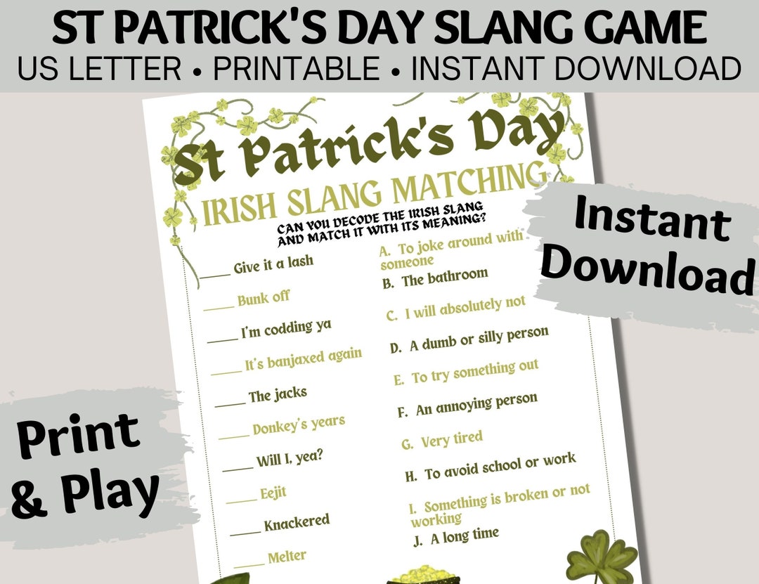 Printable St Patrick's Day Game, Irish Slang Matching Game, St Patty's ...
