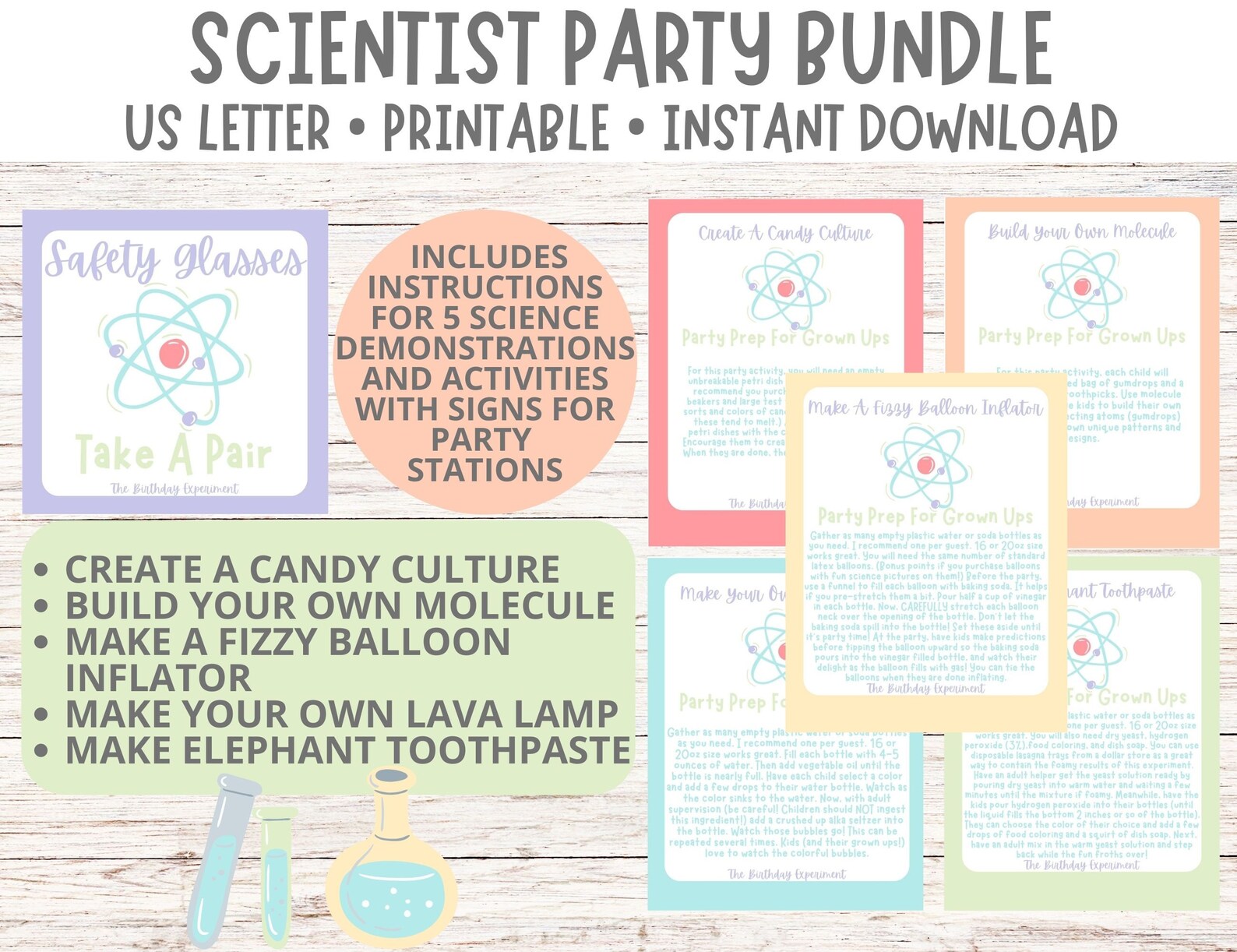 Printable Science Party Bundle, Kid's Scientist Birthday Party Pack ...