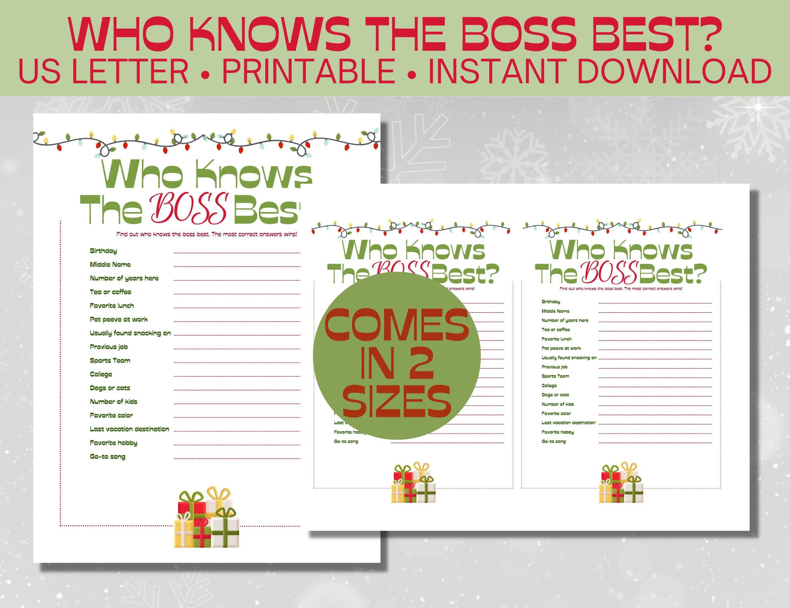 Printable Christmas Office Party Game Who Knows the Boss Best - Etsy