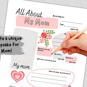 All About Mom, Printable Mother's Day Gift, DIY Present for Mom, Mother ...