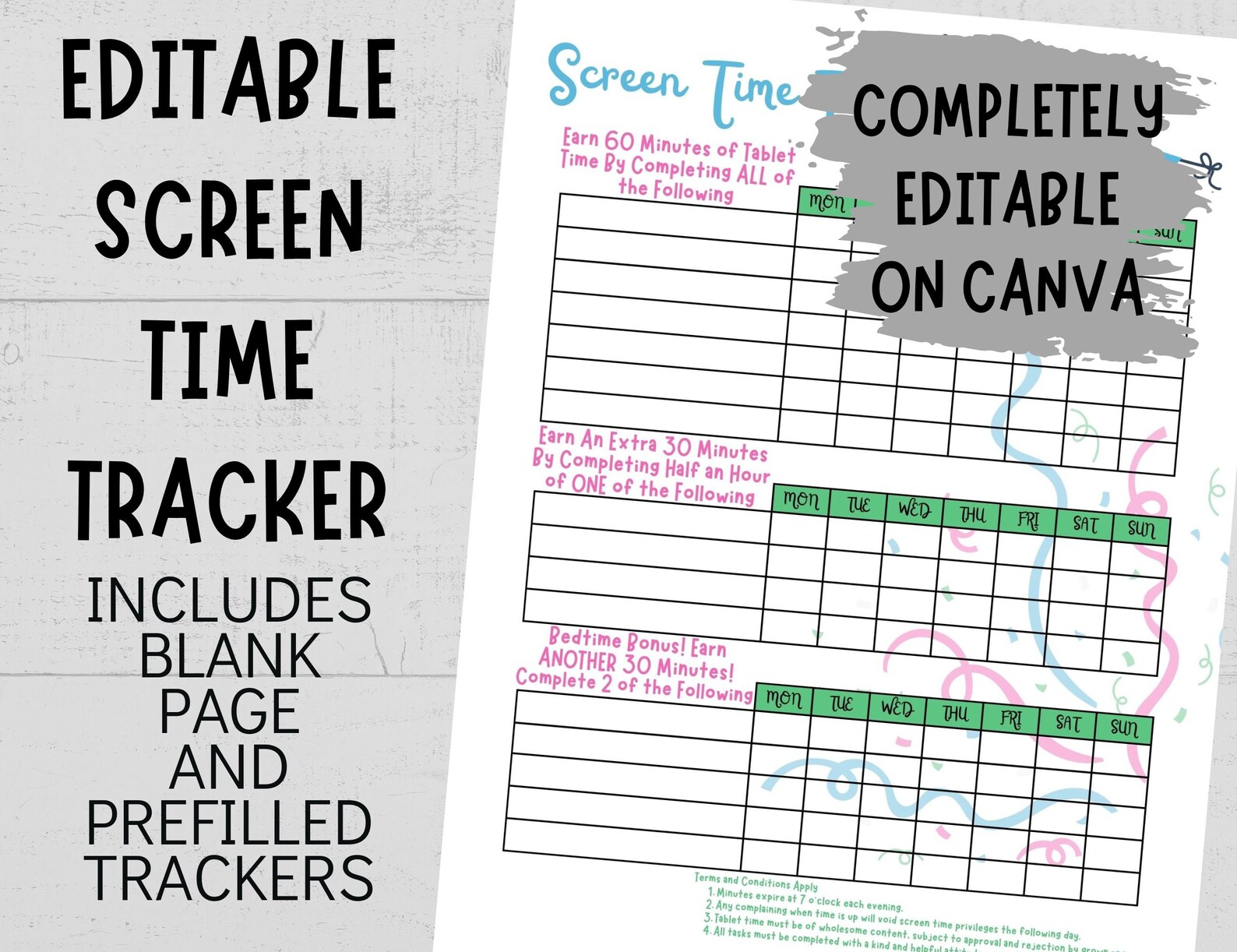 Printable and Editable Kid's & Teens Screen Time Tracker Chore Chart ...