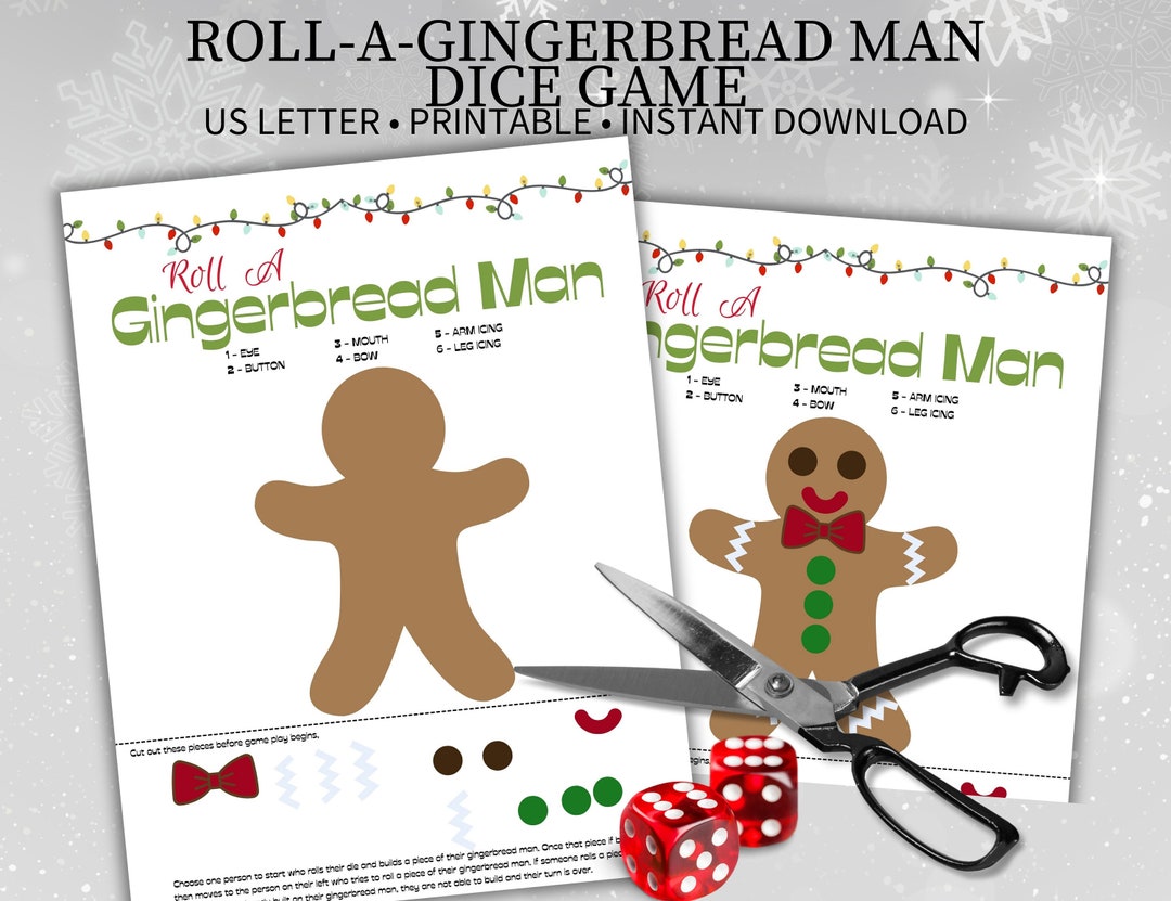 Printable Christmas Dice Game, Roll A Gingerbread Holiday Activity ...