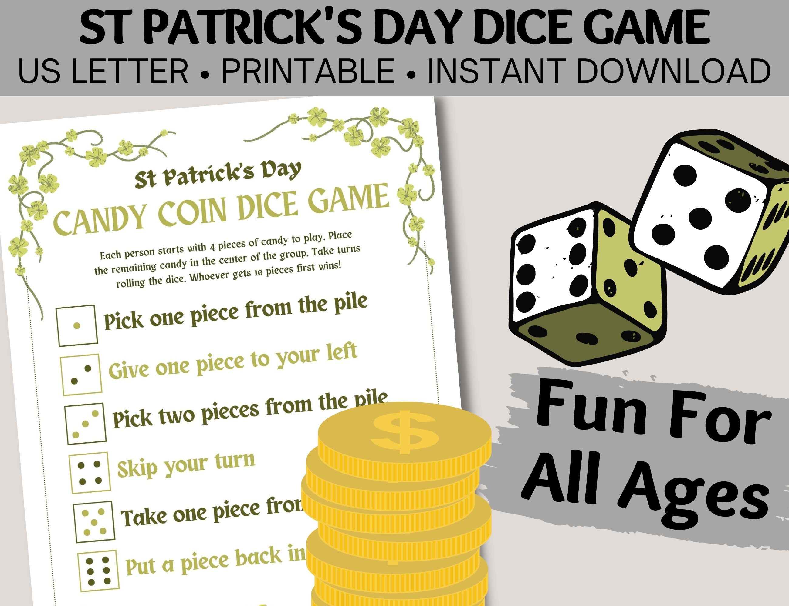 Printable St Patrick's Day Candy Coin Dice Game, St Patty's Party Game ...