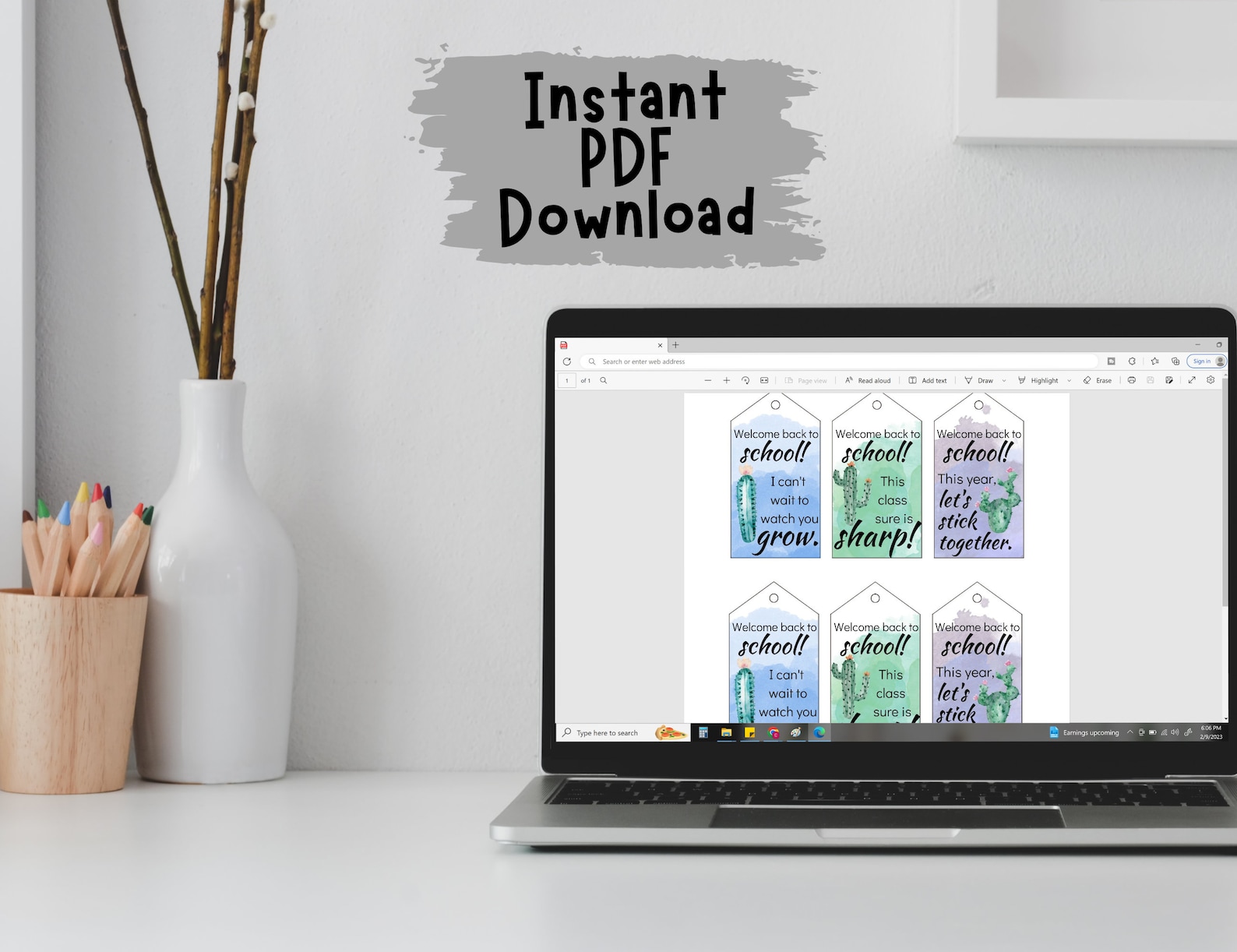 Cactus Succulent Back to School Gift Tags, Bookmark to Start the School ...