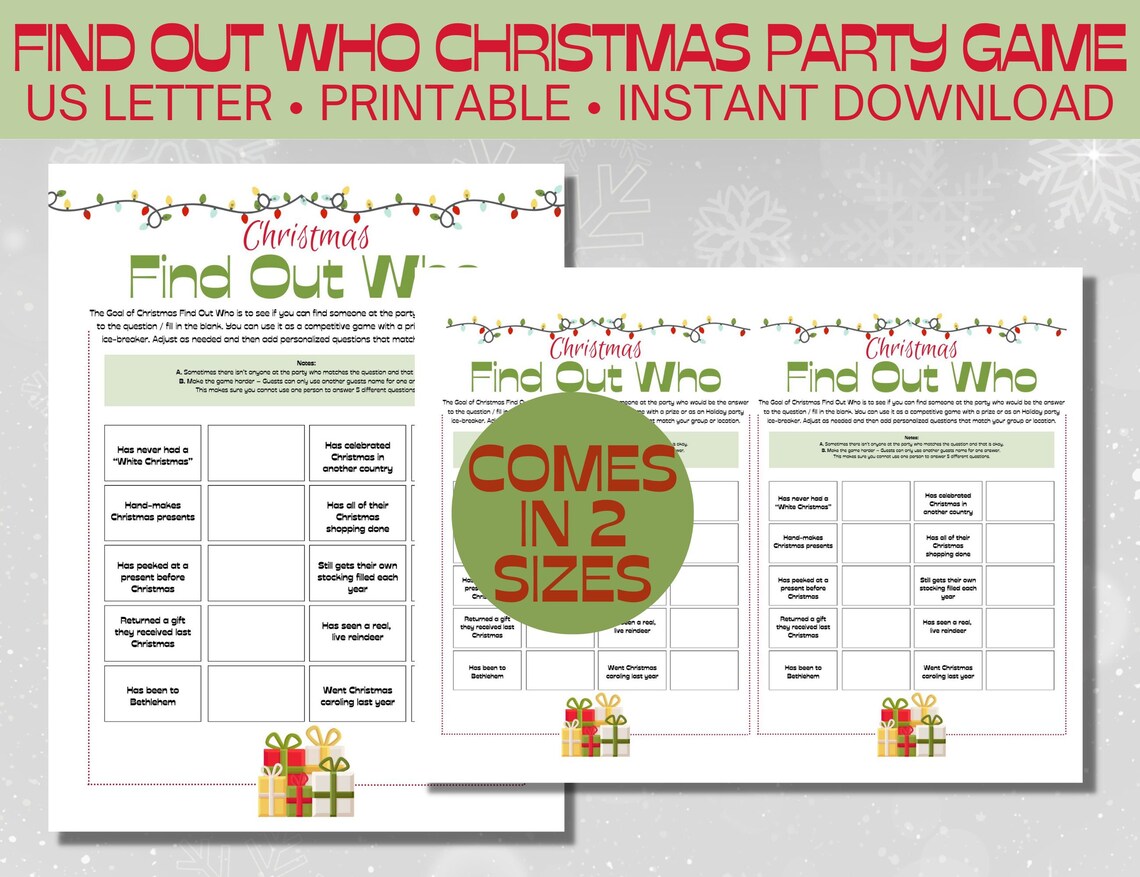 Find Out Who Christmas Party Icebreaker Game Printable Last - Etsy