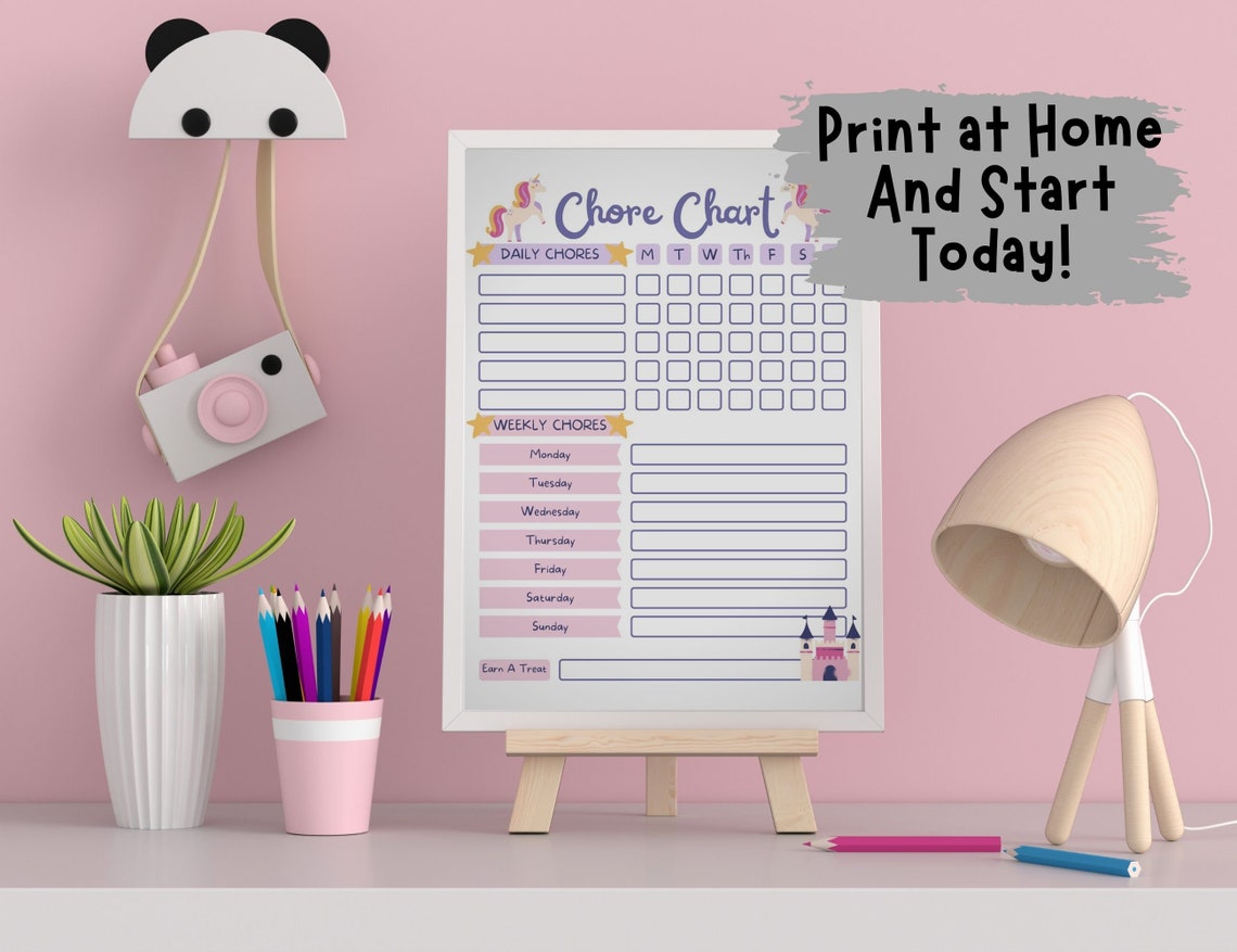 Unicorn Castle Chore Chart for Kids, Printable Responsibility Tracker ...
