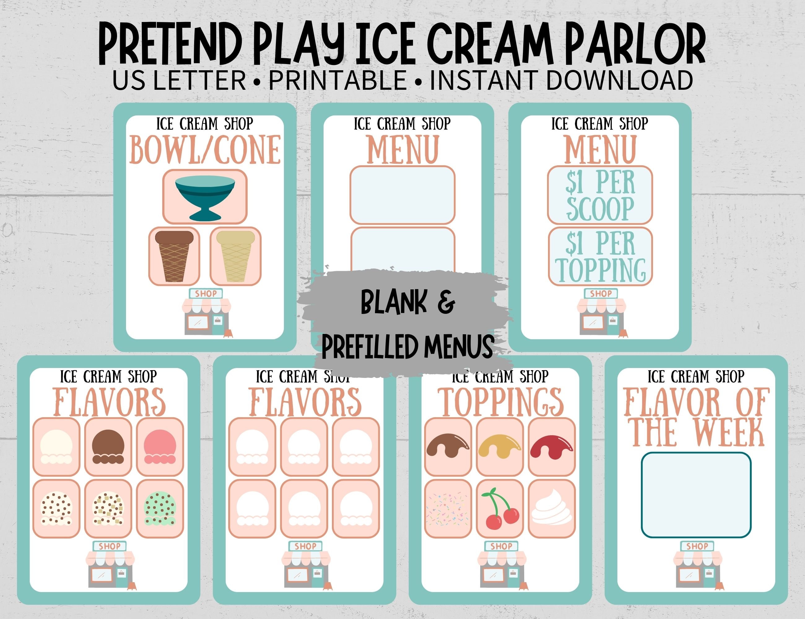 Pretend Play Ice Cream Parlor Printable Bundle, Shop Dramatic Play ...