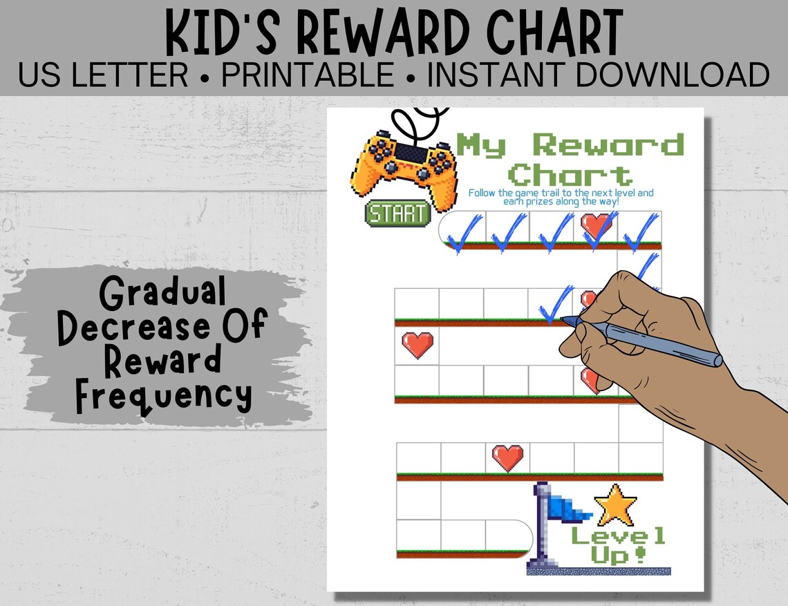 Gamer Reward Chart for Kids, Printable Responsibility and Routine Chart ...