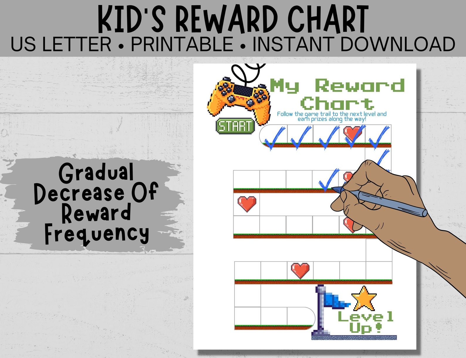 Gamer Reward Chart for Kids, Printable Responsibility and Routine Chart ...