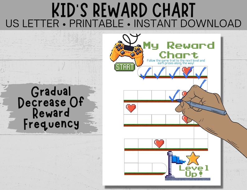 Gamer Reward Chart for Kids, Printable Responsibility and Routine Chart ...