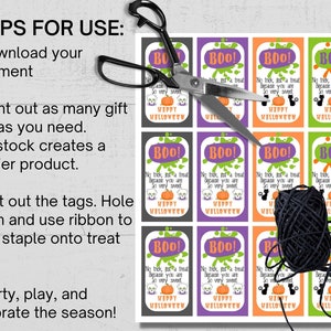 Printable Halloween Treat Tags, Halloween Gift Tags, Trick or Treat Tag ...