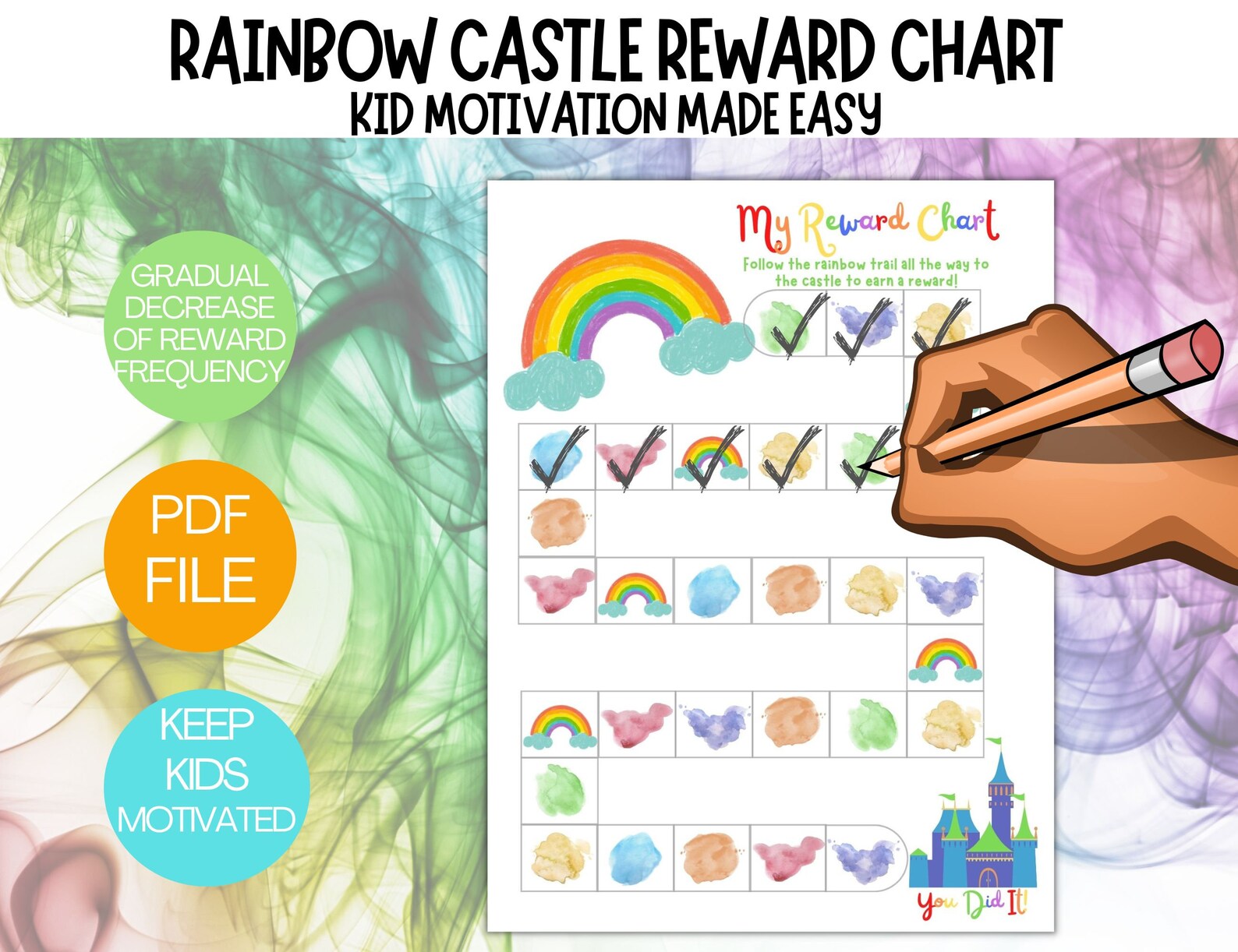 Printable Rainbow Castle Rewards Chart for Kid's Behavior Routine and ...