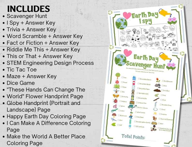 Printable Earth Day Games and Activities Bundle for Kids, Educational ...