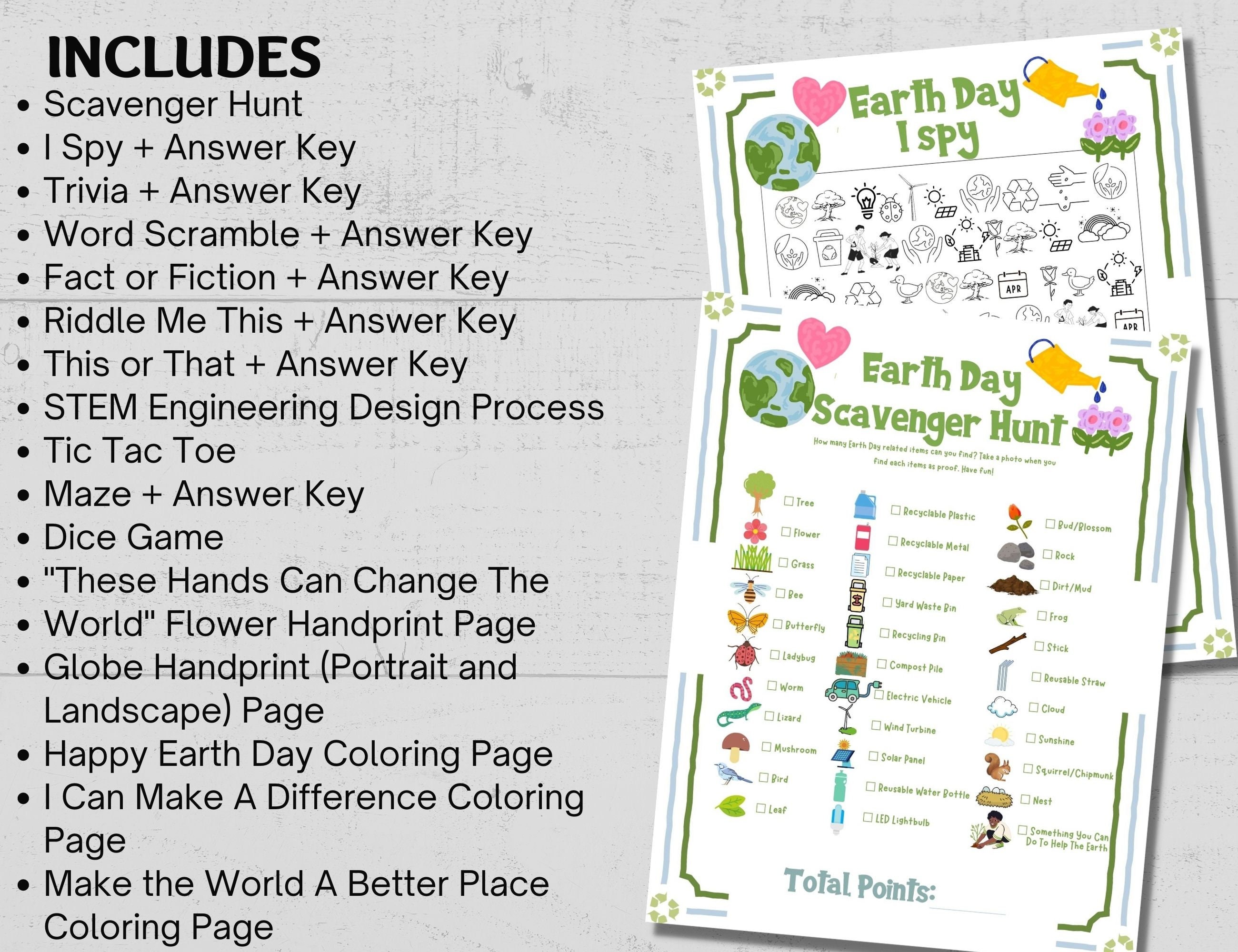 Printable Earth Day Games and Activities Bundle for Kids, Educational ...
