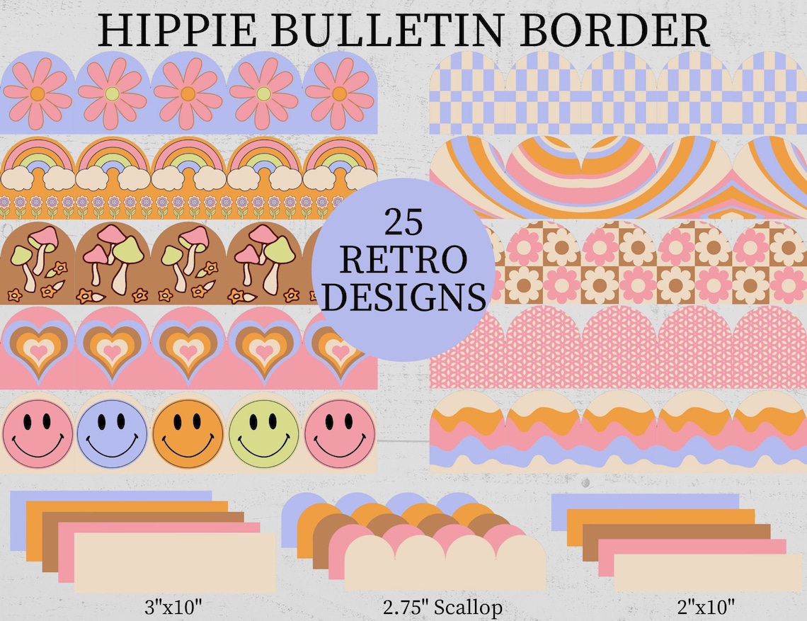 Groovy Classroom Bulletin Board Border Kit Printable Retro - Etsy