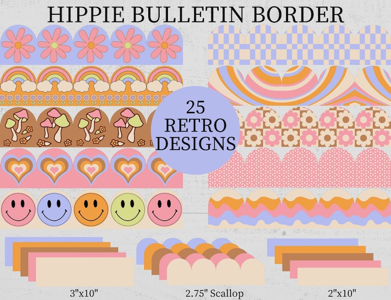 Groovy Classroom Bulletin Board Border Kit, Printable Retro Hippie-chic ...