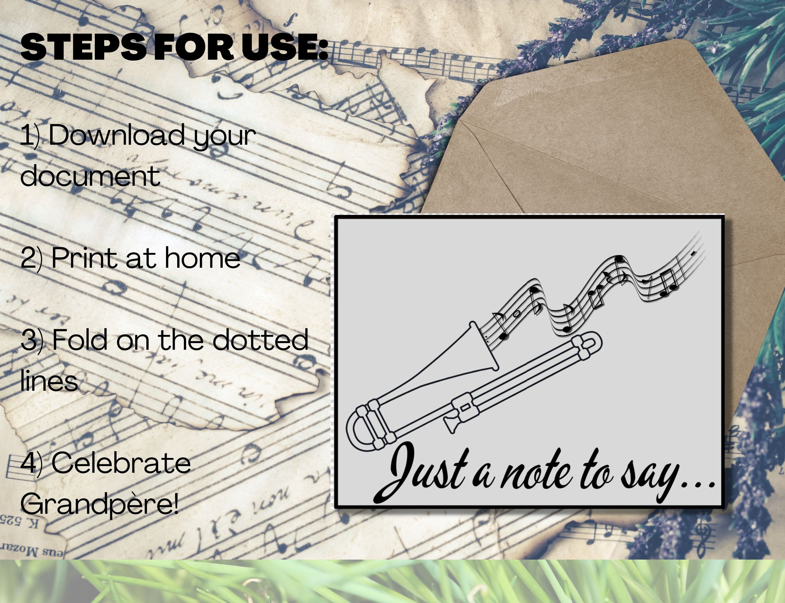 Printable Grandpere Father's Day Card, Last Minute Card for Musical ...