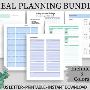 Watercolor Cactus Meal Planner, Meal Planning Bundle, Weekly Meal ...