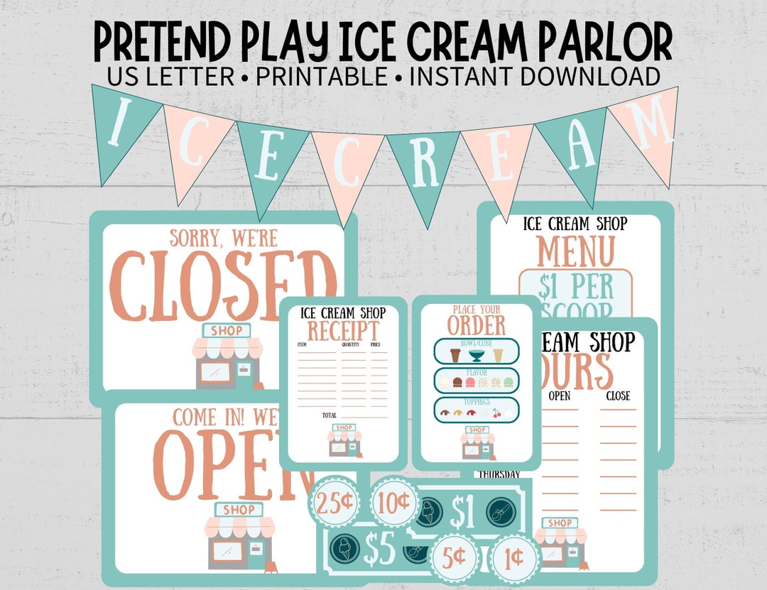 Pretend Play Ice Cream Parlor Printable Bundle, Shop Dramatic Play ...