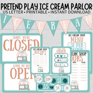 Pretend Play Ice Cream Parlor Printable Bundle, Shop Dramatic Play ...
