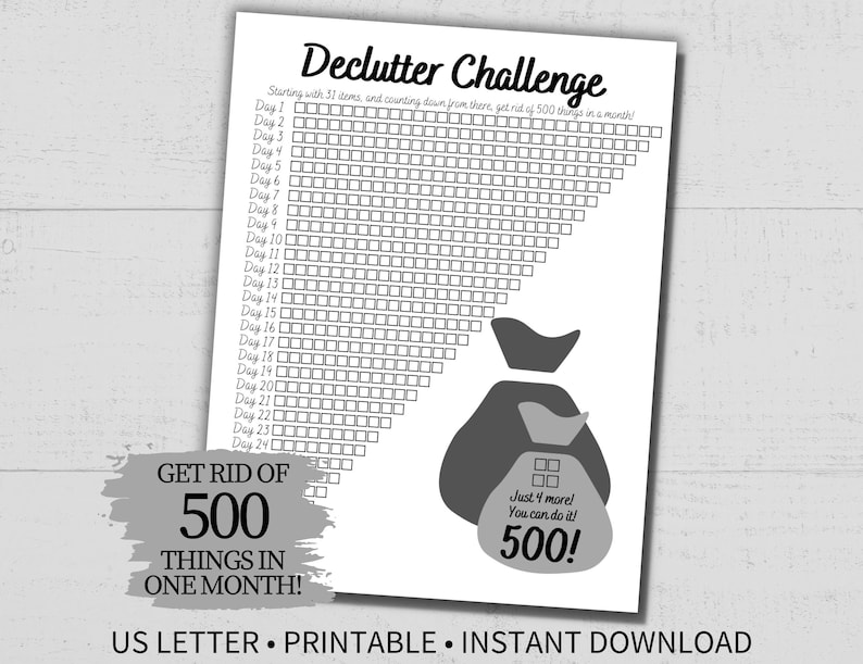 Printable Declutter Challenge Tracker, 31 Day Minimalist Challenge ...