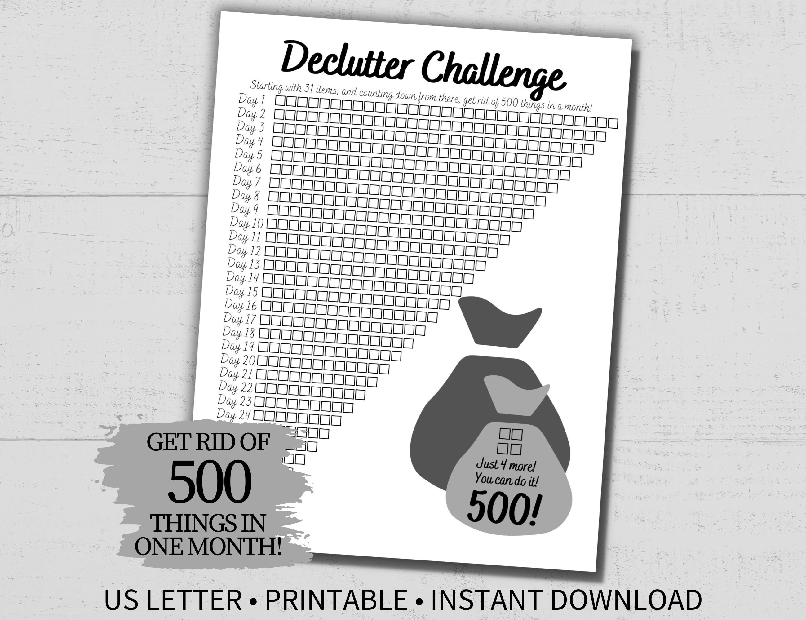 Printable Declutter Challenge Tracker, 31 Day Minimalist Challenge ...