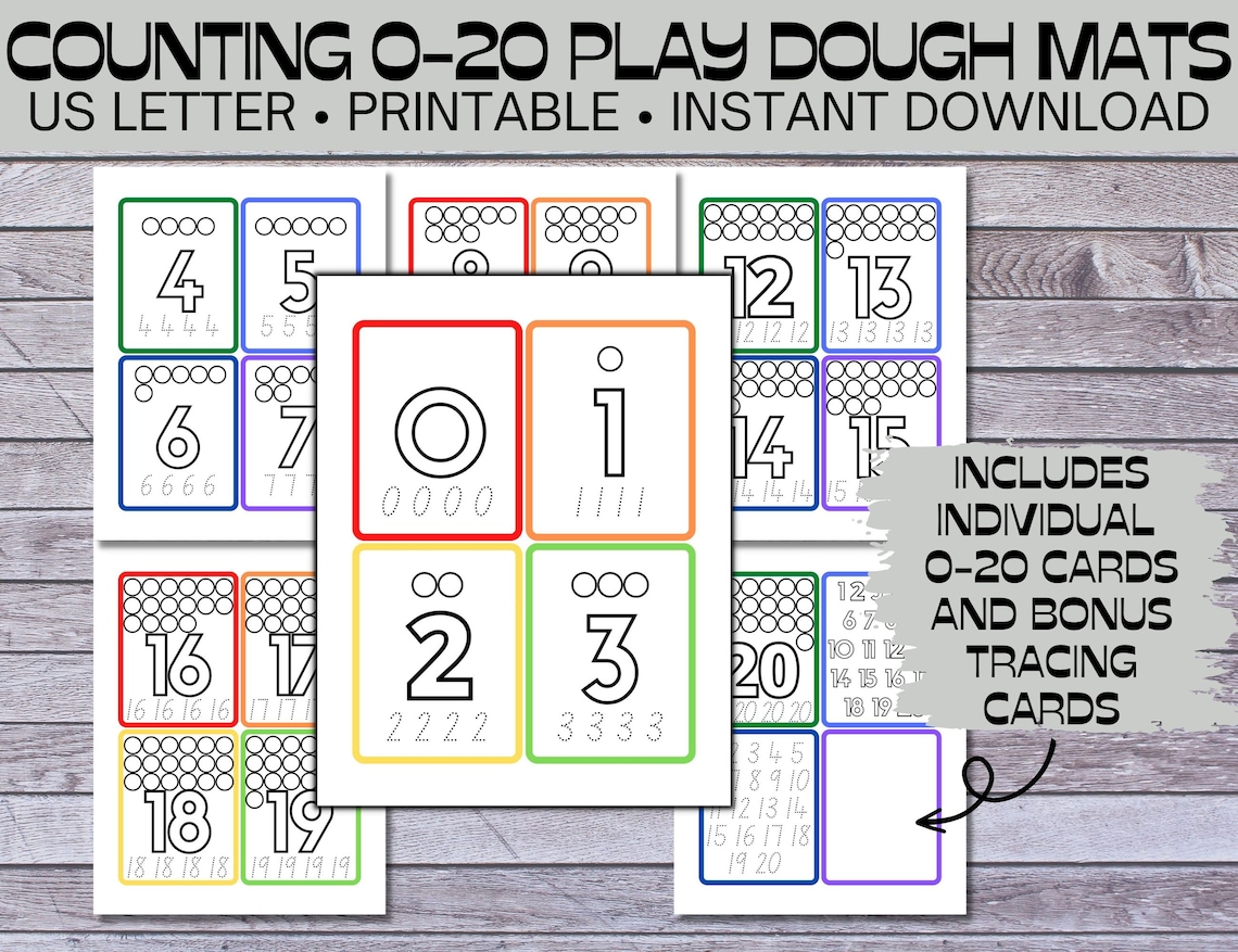 Printable Counting 0-20 Play Dough Mats Dry Erase Number - Etsy