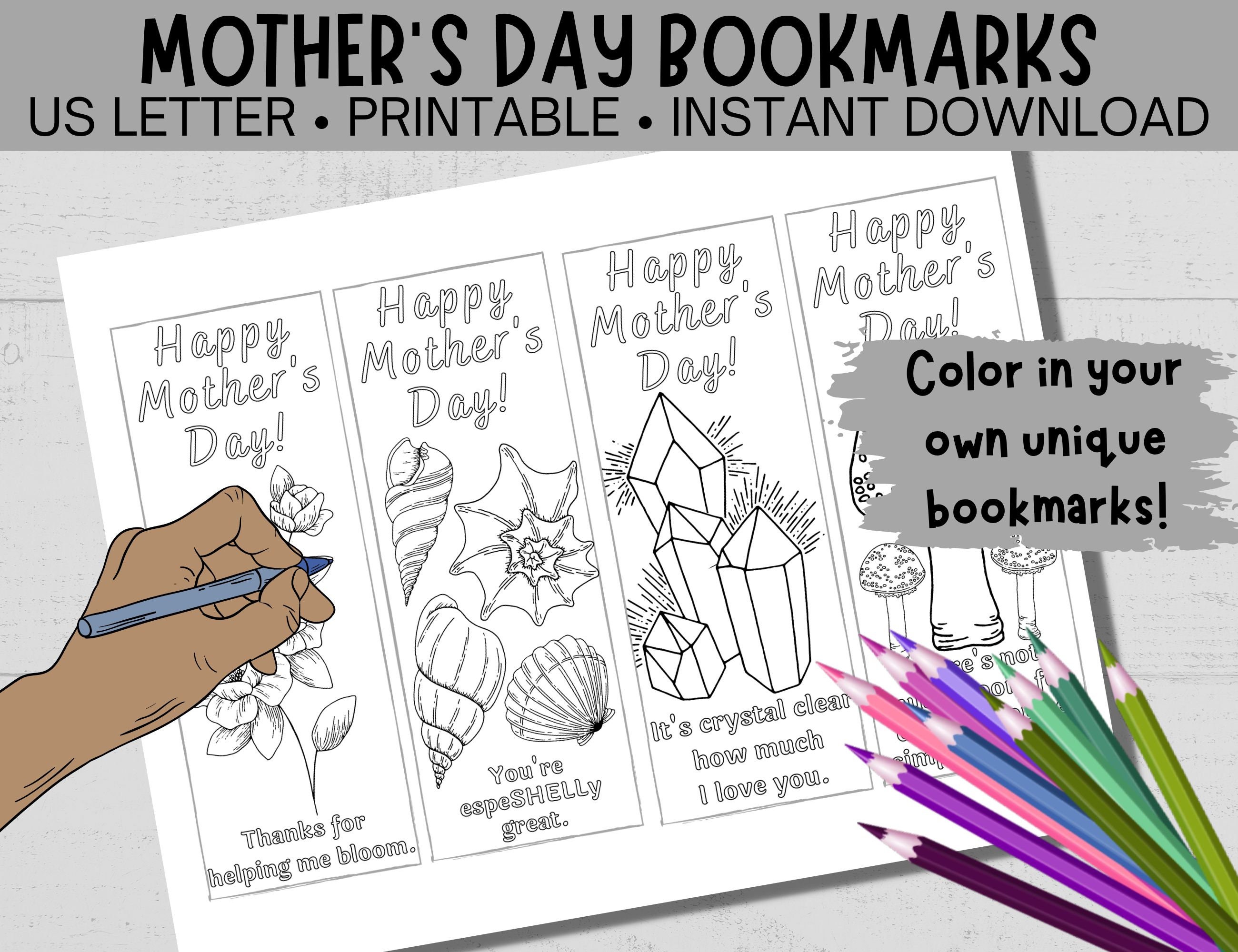 Mother's Day Bookmarks, Printable DIY Gift for Her, Color Your Own Gift ...