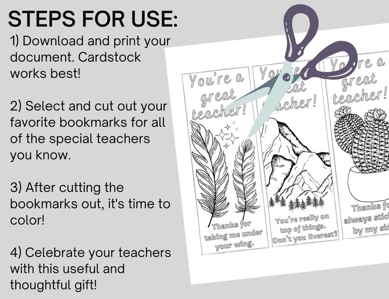 Teacher Appreciation Bookmarks, Printable DIY Gift for Teacher, Color ...