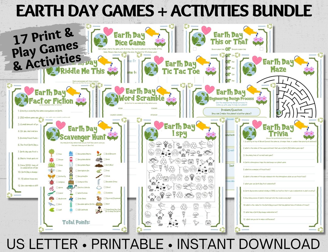 Printable Earth Day Games and Activities Bundle for Kids, Educational ...
