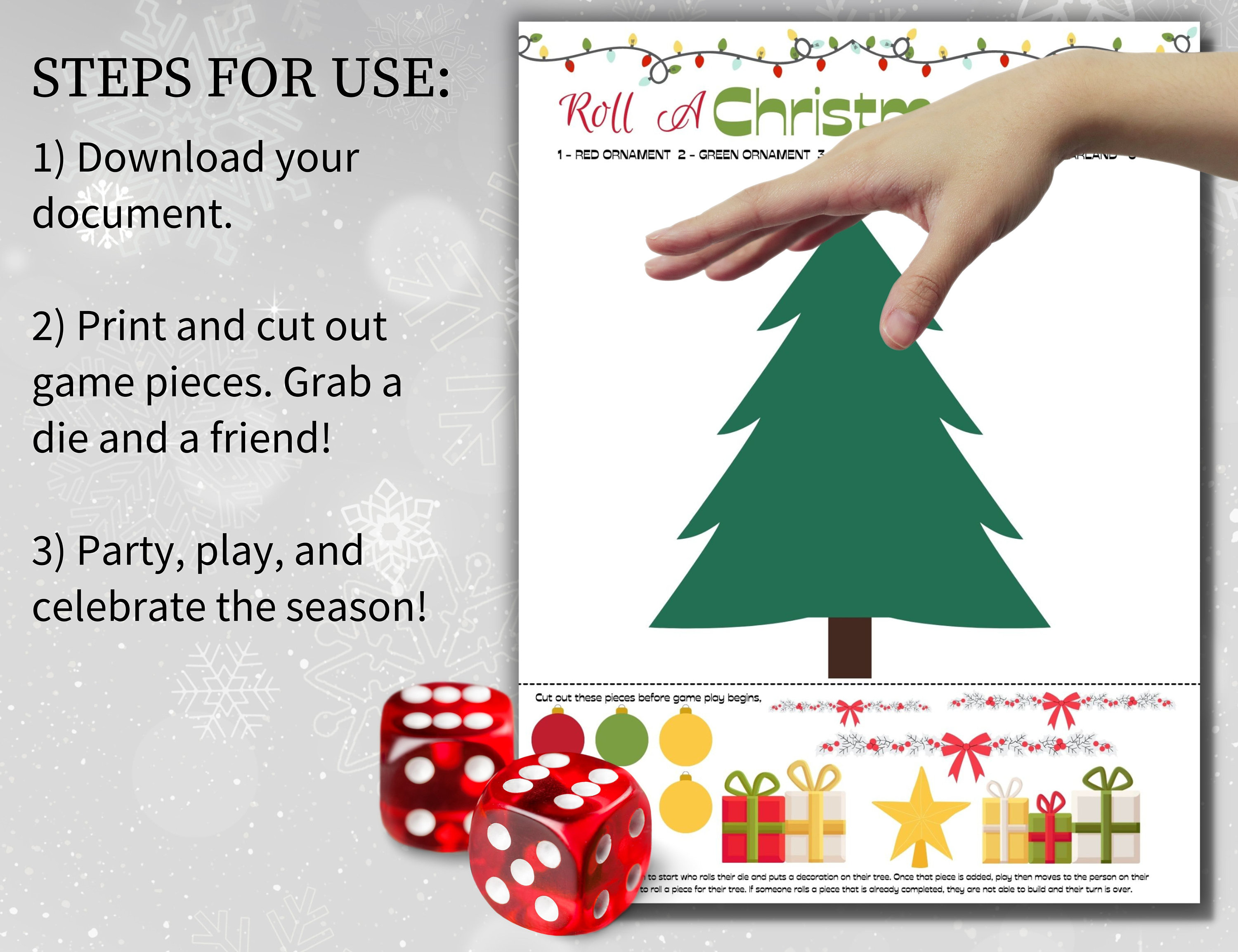 Printable Christmas Dice Game, Roll A Christmas Tree Holiday Activity ...