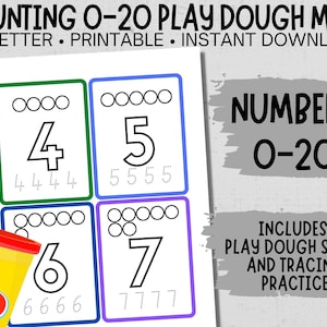 Printable Counting 0-20 Play Dough Mats, Dry Erase Number Practice ...