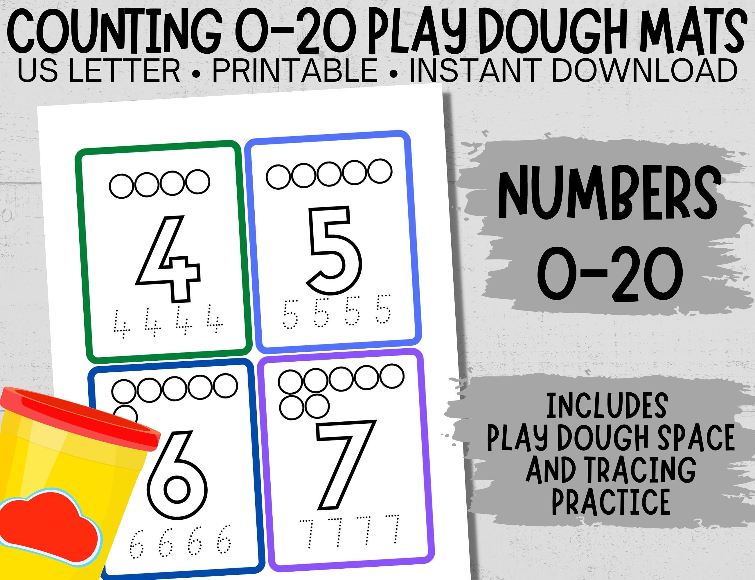 Printable Counting 0-20 Play Dough Mats, Dry Erase Number Practice ...