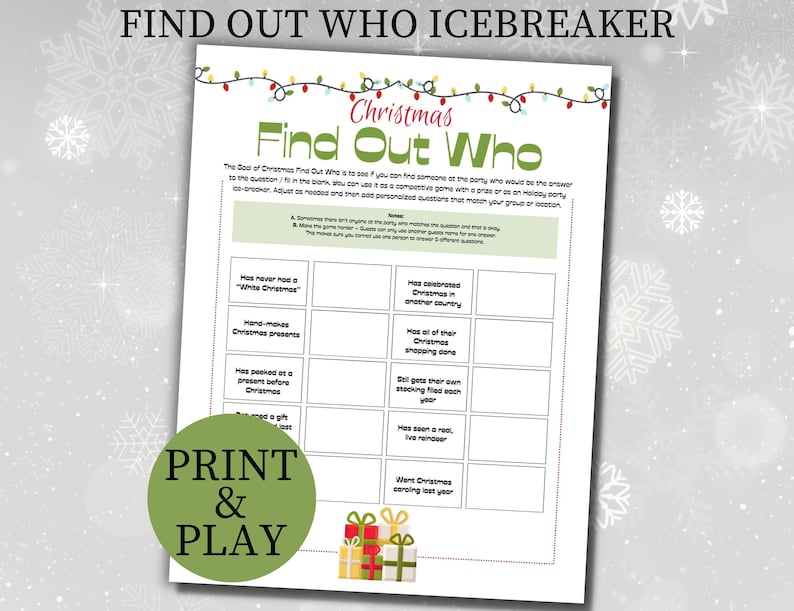 Find Out Who Christmas Party Icebreaker Game, Printable Last Minute ...