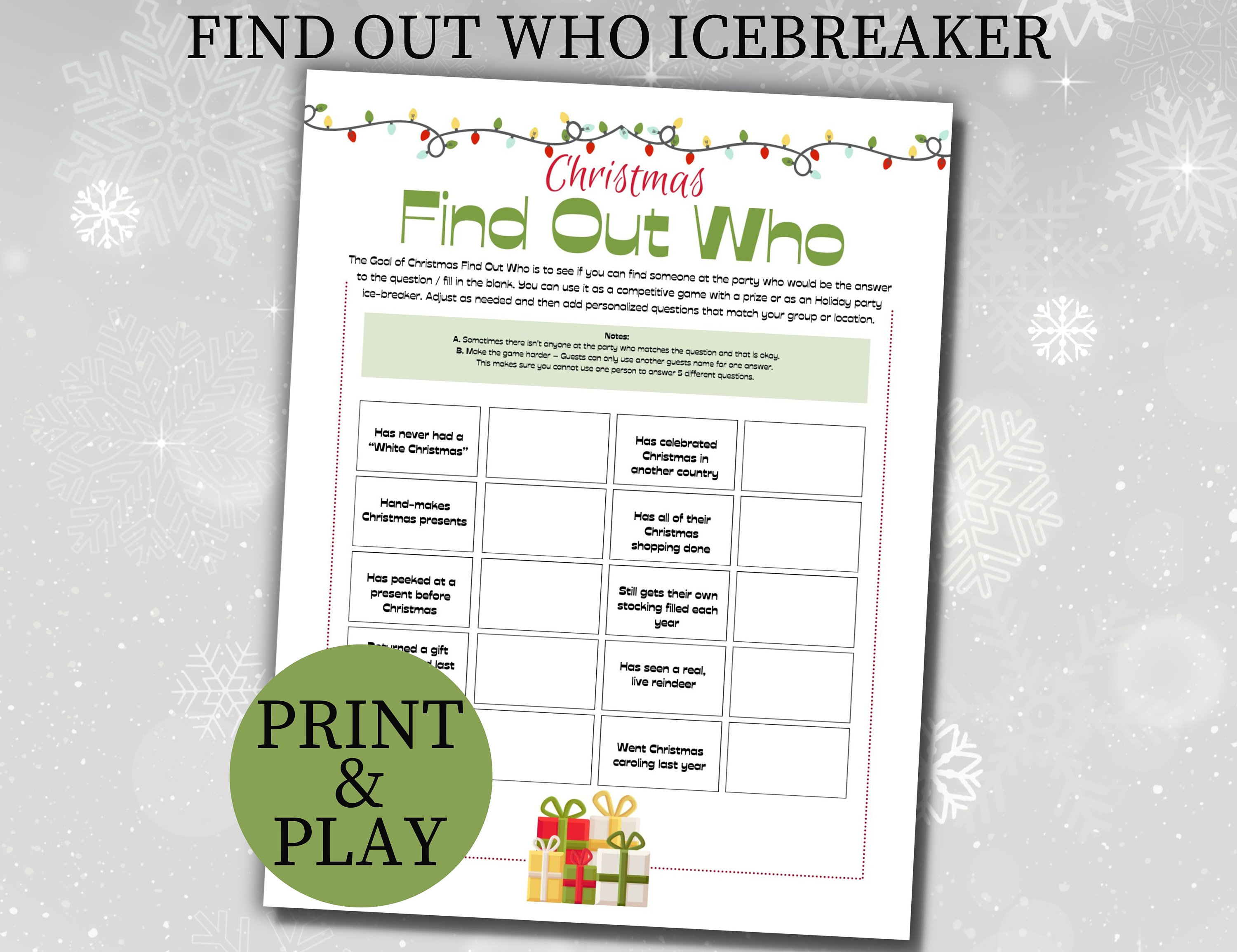 Find Out Who Christmas Party Icebreaker Game, Printable Last Minute ...