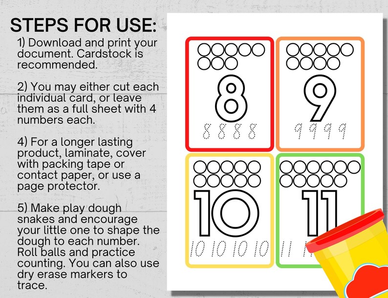 Printable Counting 0-20 Play Dough Mats, Dry Erase Number Practice ...