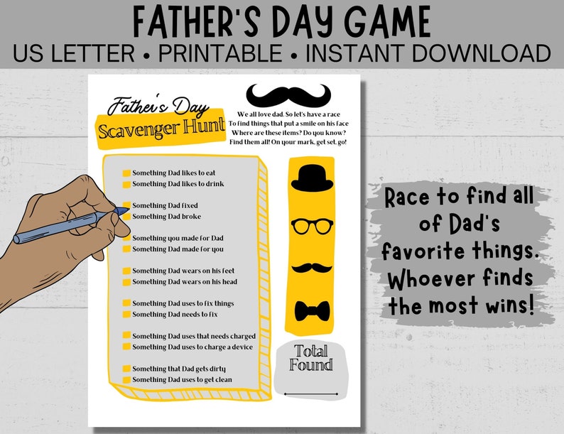 Father's Day Printable Scavenger Hunt, Fun Competitive Game for Kids ...