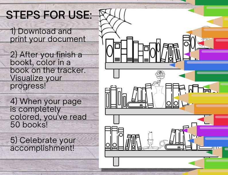 Printable Gothic Book Tracker, Coloring Bookshelf Goal Tracker, US ...