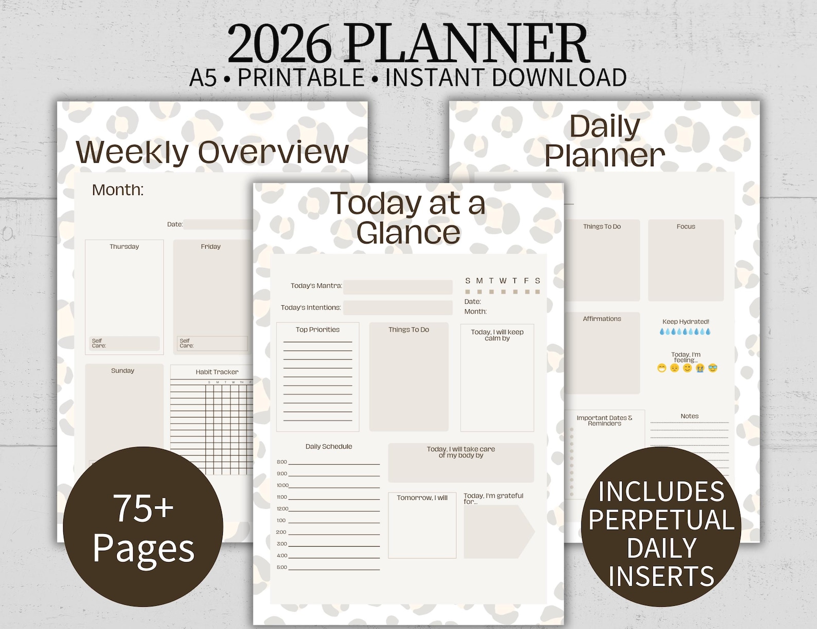 Printable Leopard Print A5 Planner, Instant Download Monthly Calendar ...