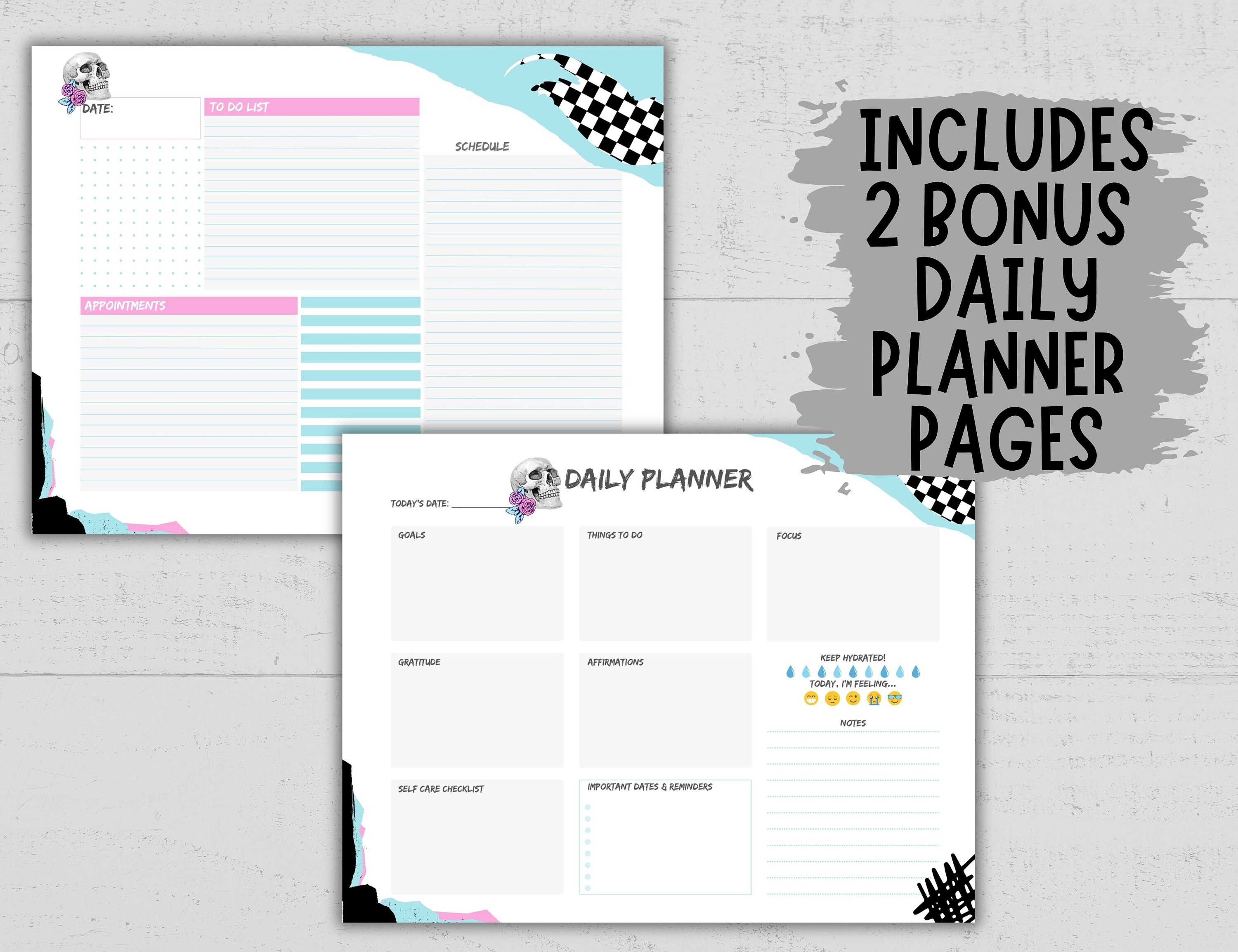 Printable Emo Punk 2024 2025 Calendar, Skull Monthly Calendar ...