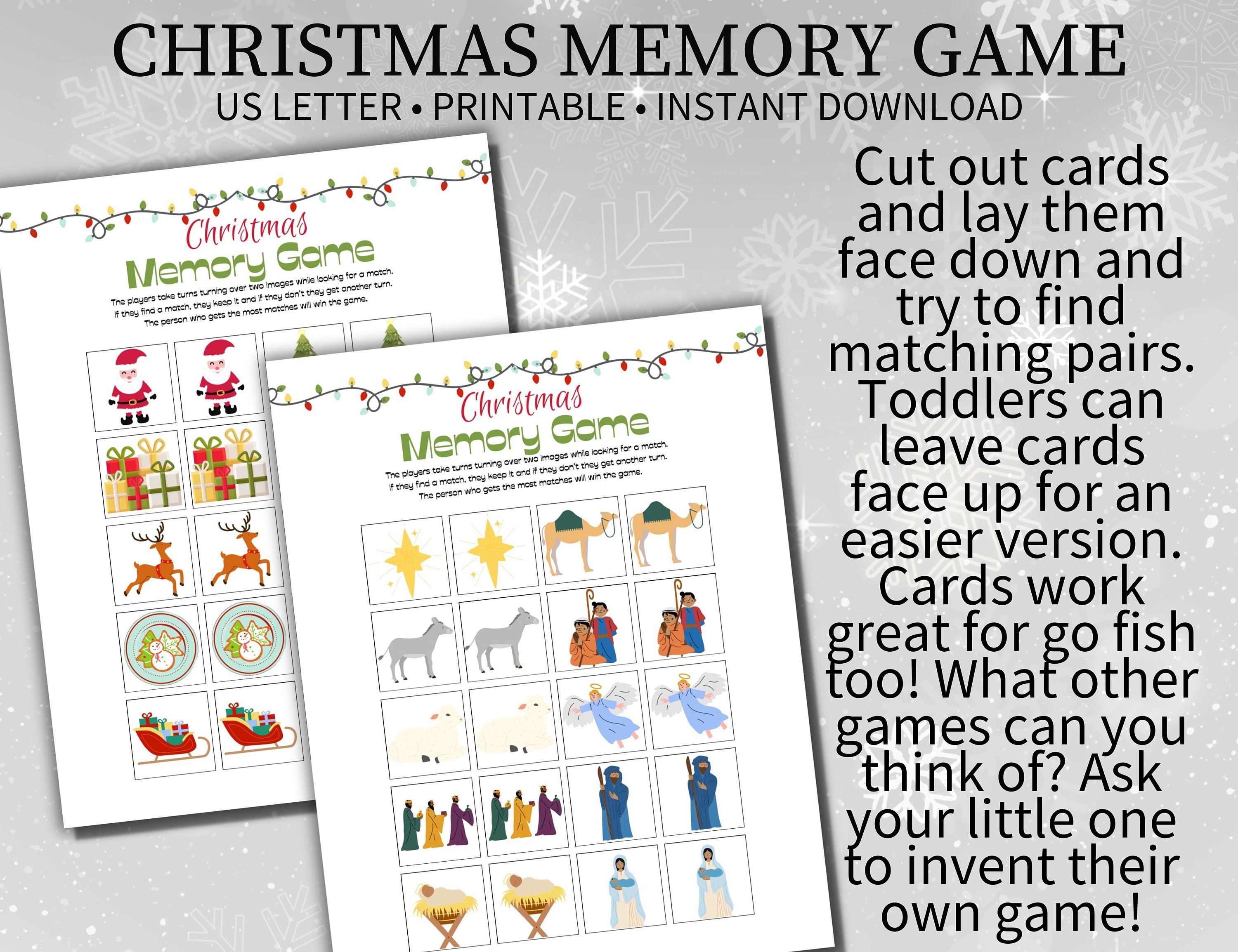 Christmas Memory Game, Printable Holiday Matching Card Game, Christmas ...