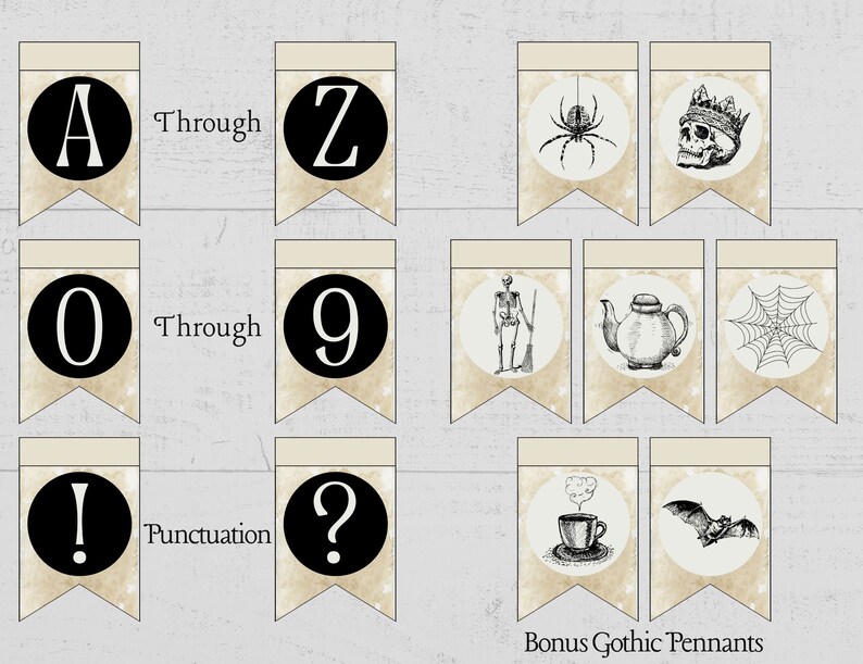 Printable Gothic Banner, Customizable Pennant for Halloween Party ...